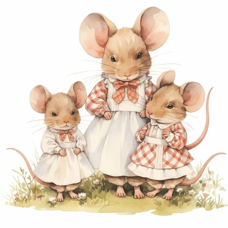 10 Mouse Family Clipart Bundle, Cute Vintage Style Illustration ...