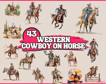 Watercolor Western Sheriff Clipart Bundle, Sheriff Riding Horse Clip ...