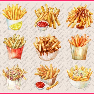 Watercolor French Fries Clipart Bundle, Fast Food Clip Art Set ...