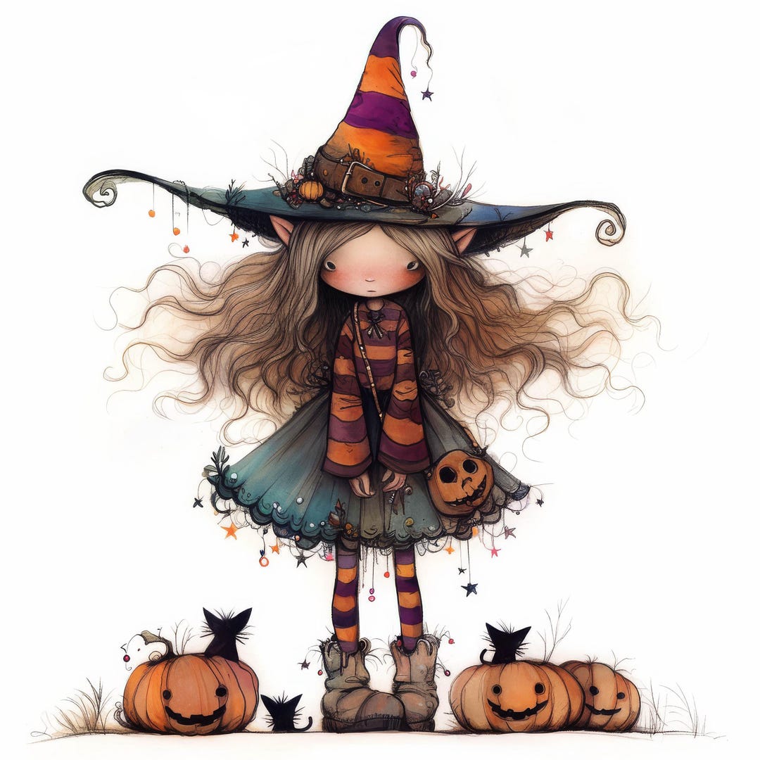 Quirky Witch Fantasy Clip Art 13 High Res Watercolor for Jpgs for Junk ...