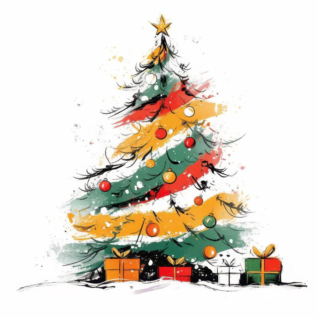 10 Minimal Christmas Tree Clipart Bundle, Line Art Holiday Illustration ...