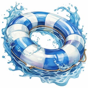 Life Buoy Clipart 10 High Res Watercolor Jpgs, Junk Journaling, Card ...