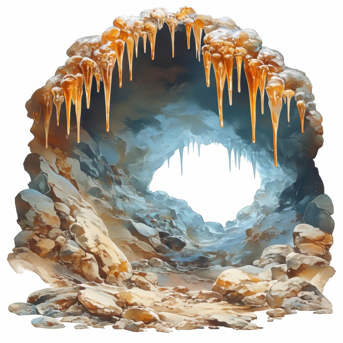 11 Cave Stalactites Clipart Bundle, Illuminated Cave Interior ...
