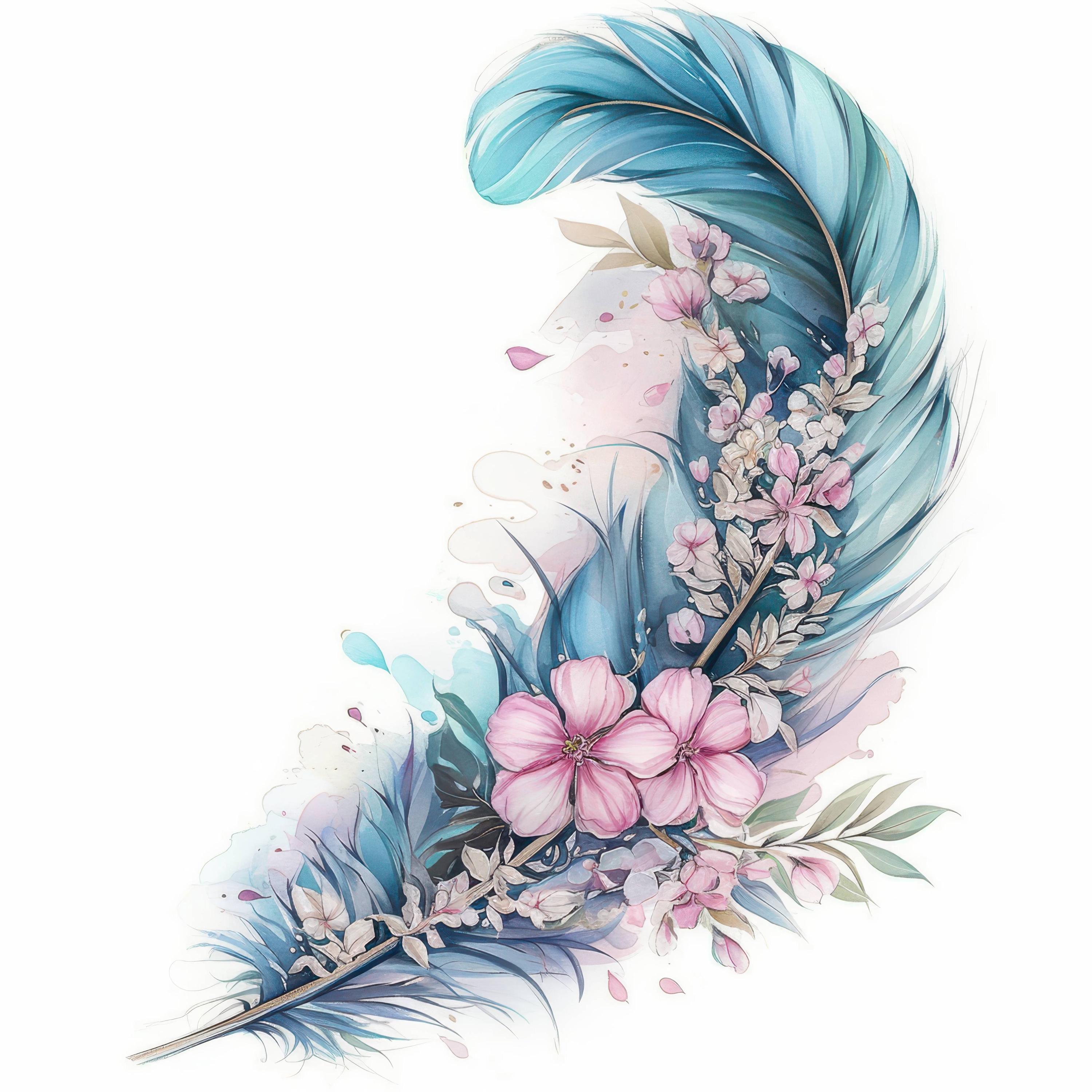 16 Floral Feather Clipart Bundle, Boho Elegance Illustration, Printable ...