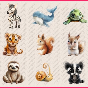 Watercolor Cute Baby Animal Clipart Bundle, Nursery Decor Clip Art Set ...