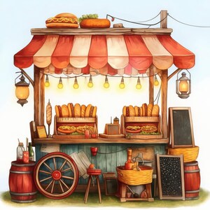 Whimsical Hot Dog Stand Clip Art 12 High Res Watercolor Jpgs for Junk ...
