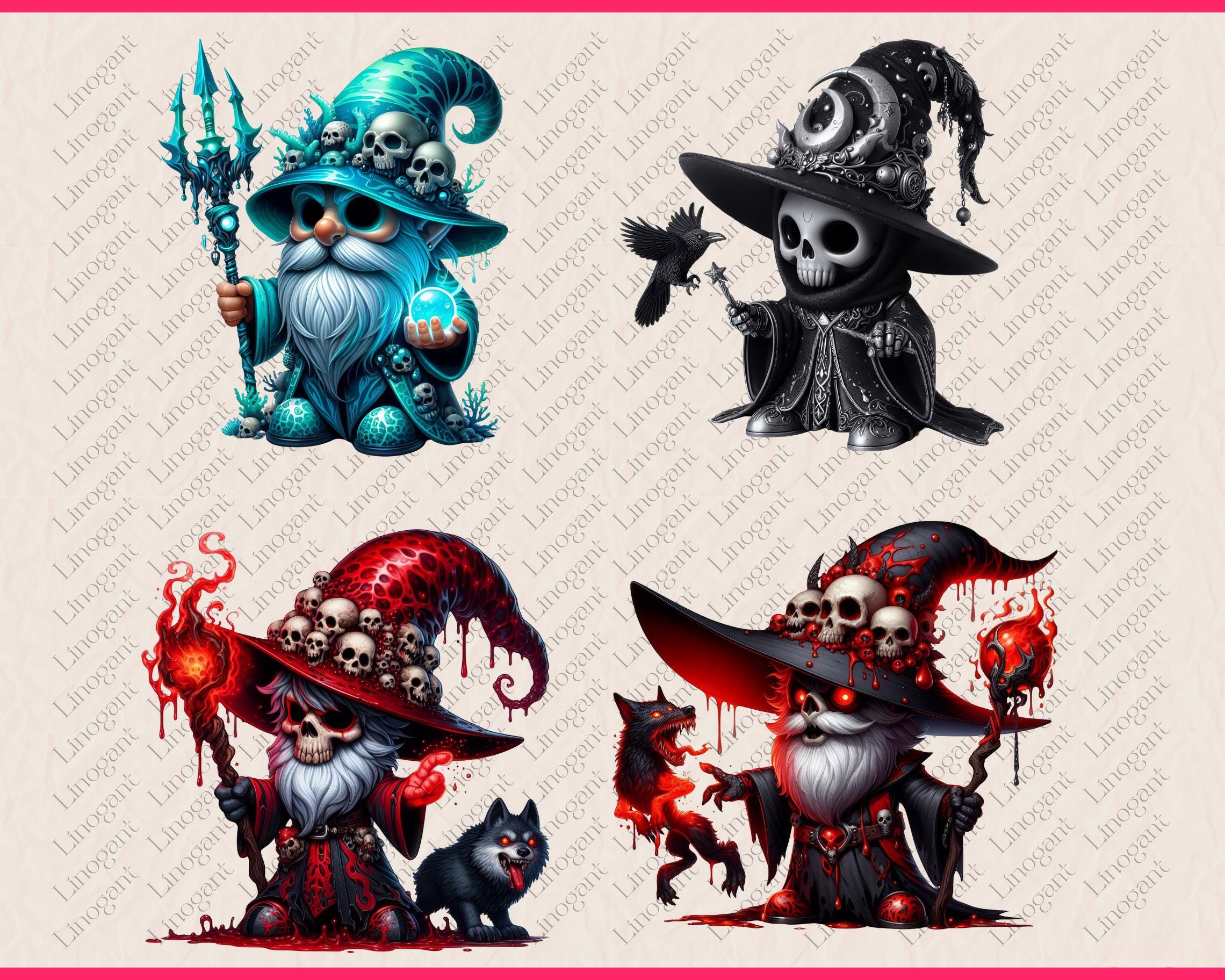 20 PNG Necromancer Gnomes With Skull Clipart, Cute Halloween Gnomes ...