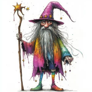 Quirky Wizard Clip Art 10 High Res Watercolor Jpgs for Junk Journaling ...