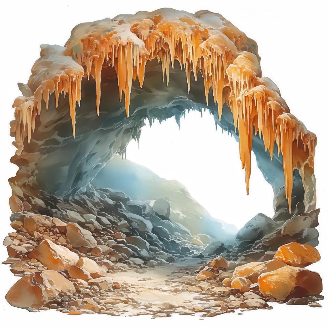 11 Cave Stalactites Clipart Bundle, Illuminated Cave Interior ...