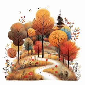 Whimsical Autumn Woodland Clip Art 10 High Res Watercolor Jpgs for Junk ...