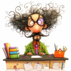 12 Quirky Eccentric Professor Clipart Bundle, Whimsy Illustration ...