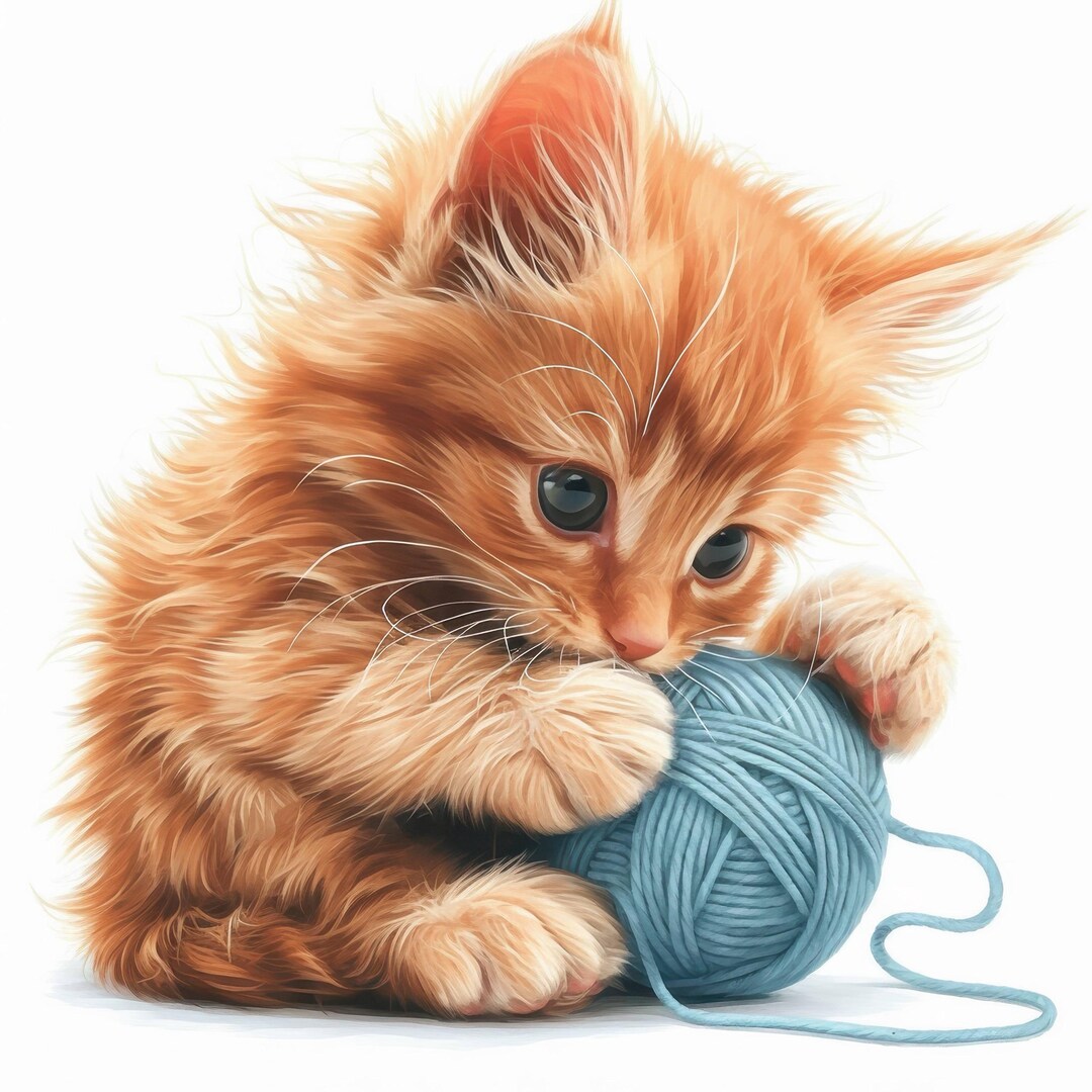 11 Kitten With Yarn Clipart Bundle, Playful Pet Illustration, Printable ...
