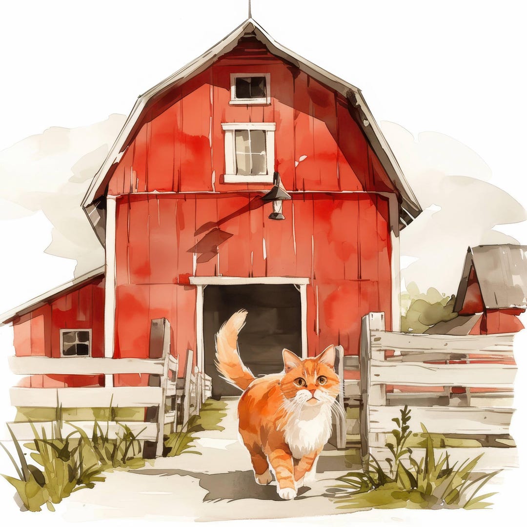 13 Cat Farm Clipart Bundle, Rustic Feline Animal Illustration ...