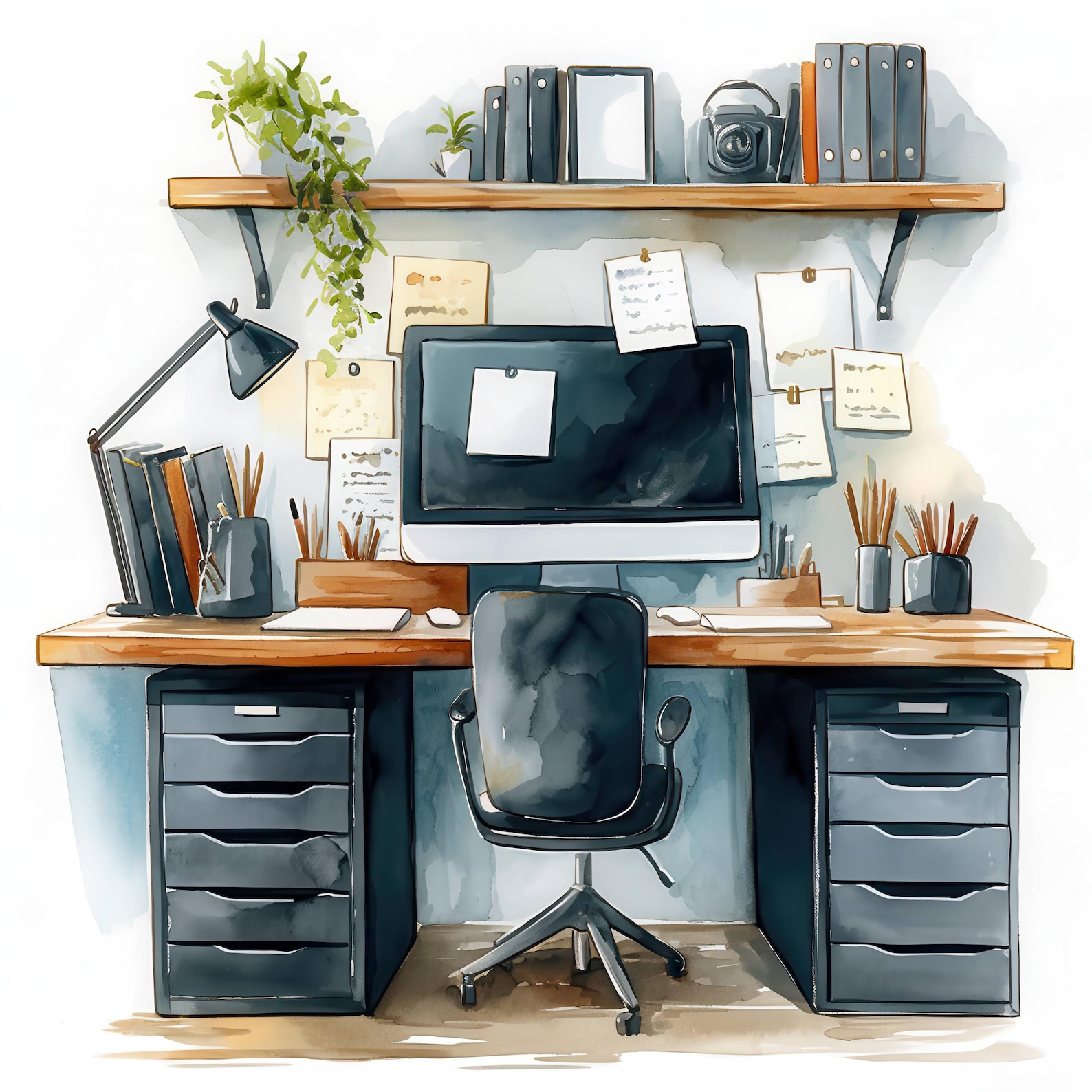 13 Office Work Clipart Bundle, Computer Desk Scene Illustration ...