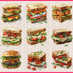 Watercolor Sandwich Clipart Bundle, Breakfast Food Clip Art Set, Bakery ...