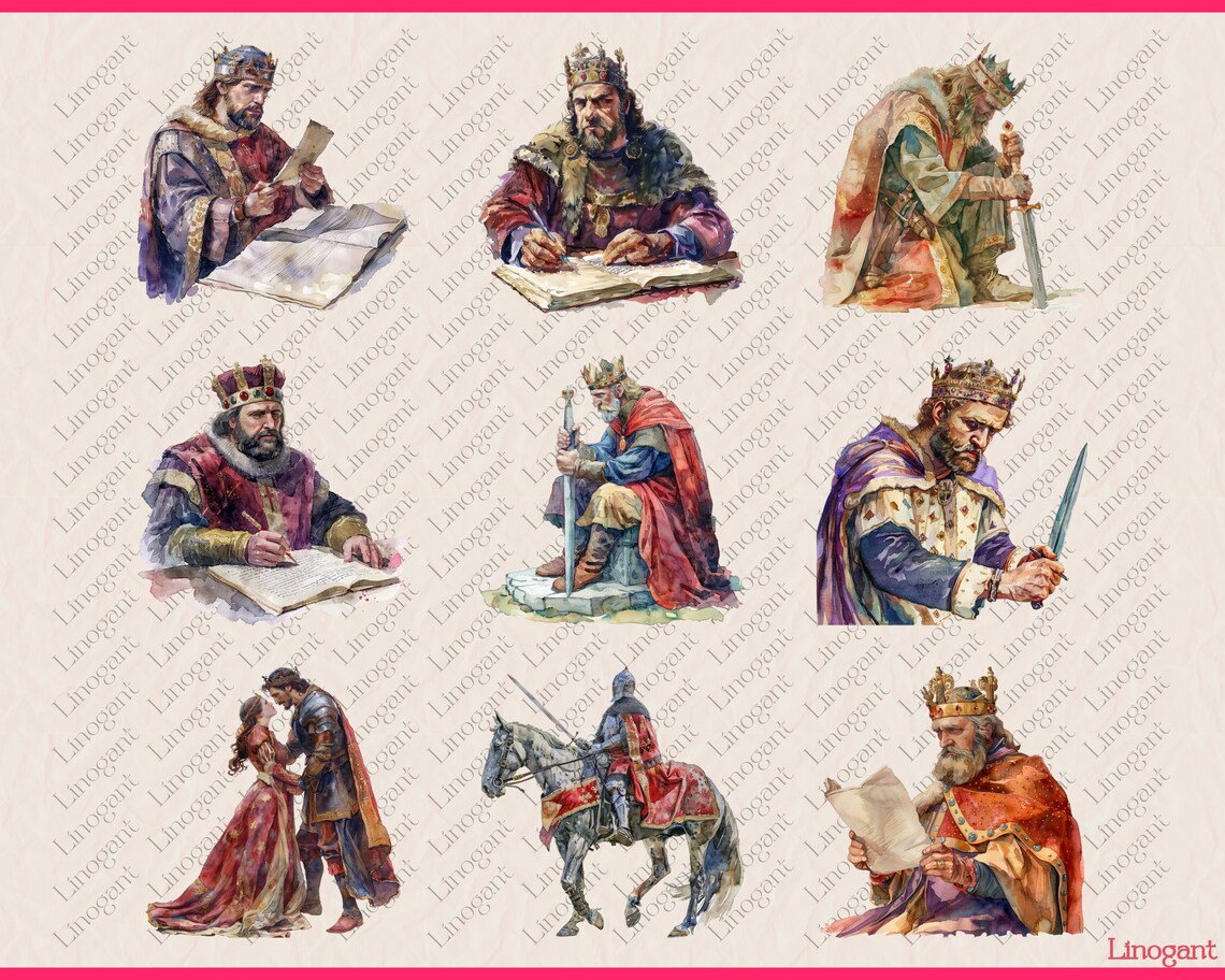 Watercolor Medieval King Clipart Bundle, Fantasy Middle Age Clip Art ...