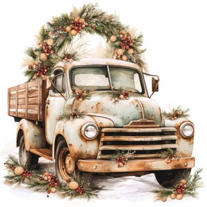 11 Vintage Winter Trucks Clipart Bundle, Festive Truck Design ...