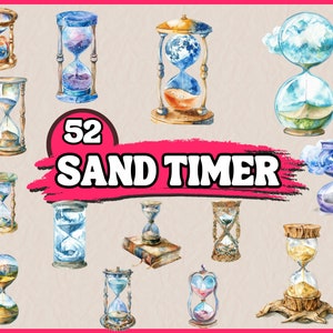 Watercolor Hourglass Sand Timer Clipart Bundle, Magical Fantasy Wooden ...