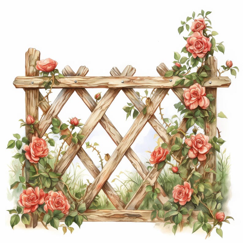 12 Rose Fence Clipart Bundle, Romantic Love Fences Illustration ...