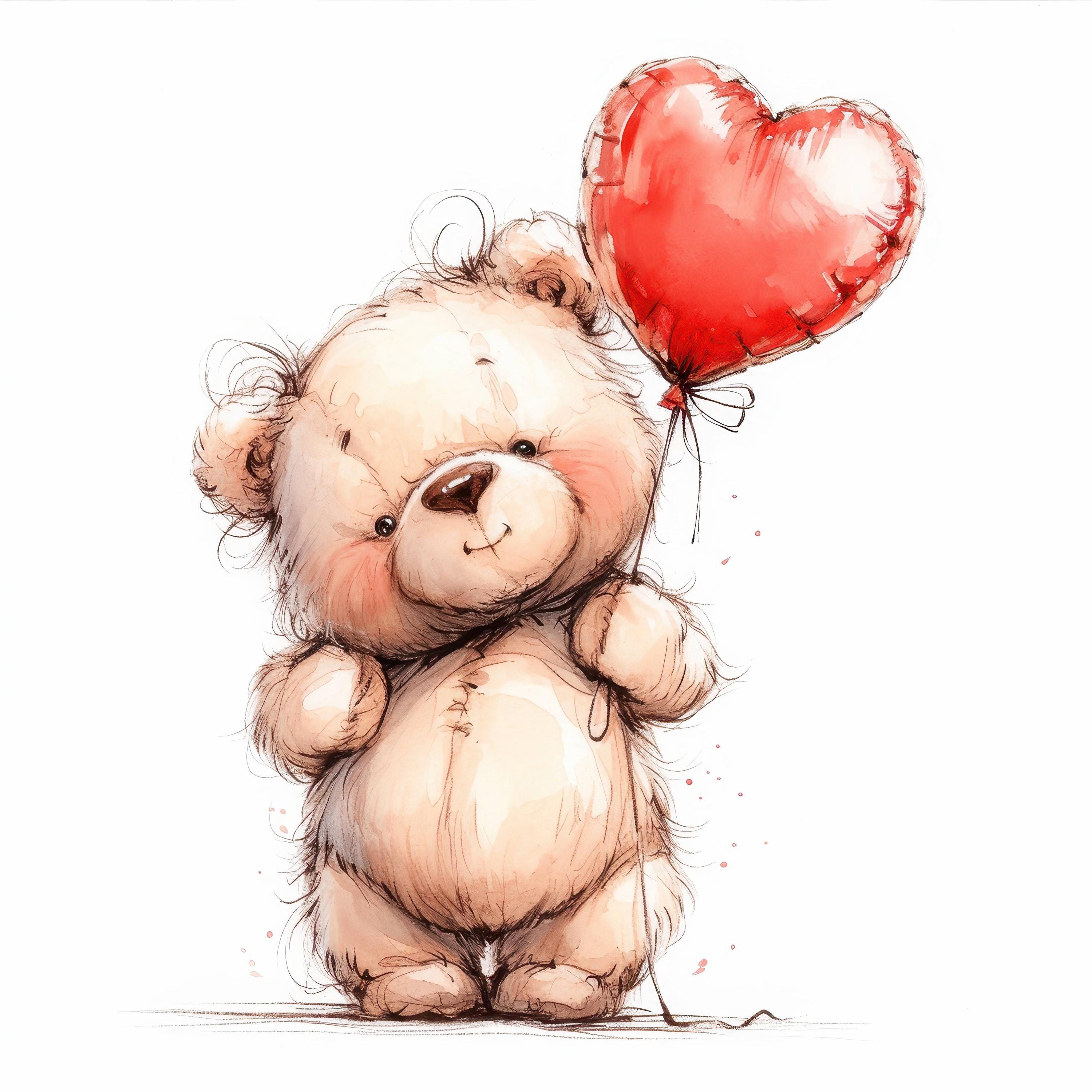 12 Love Teddy Bear Clipart Bundle, Romantic Bear With Hearts, Printable ...