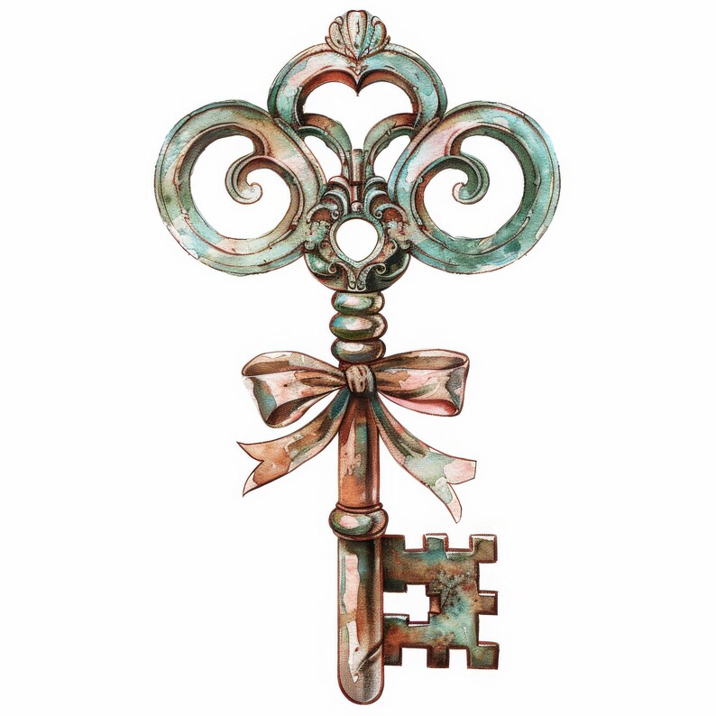 Rustic Key With Ribbon 11 High Res Watercolor Jpgs for Junk Journaling ...