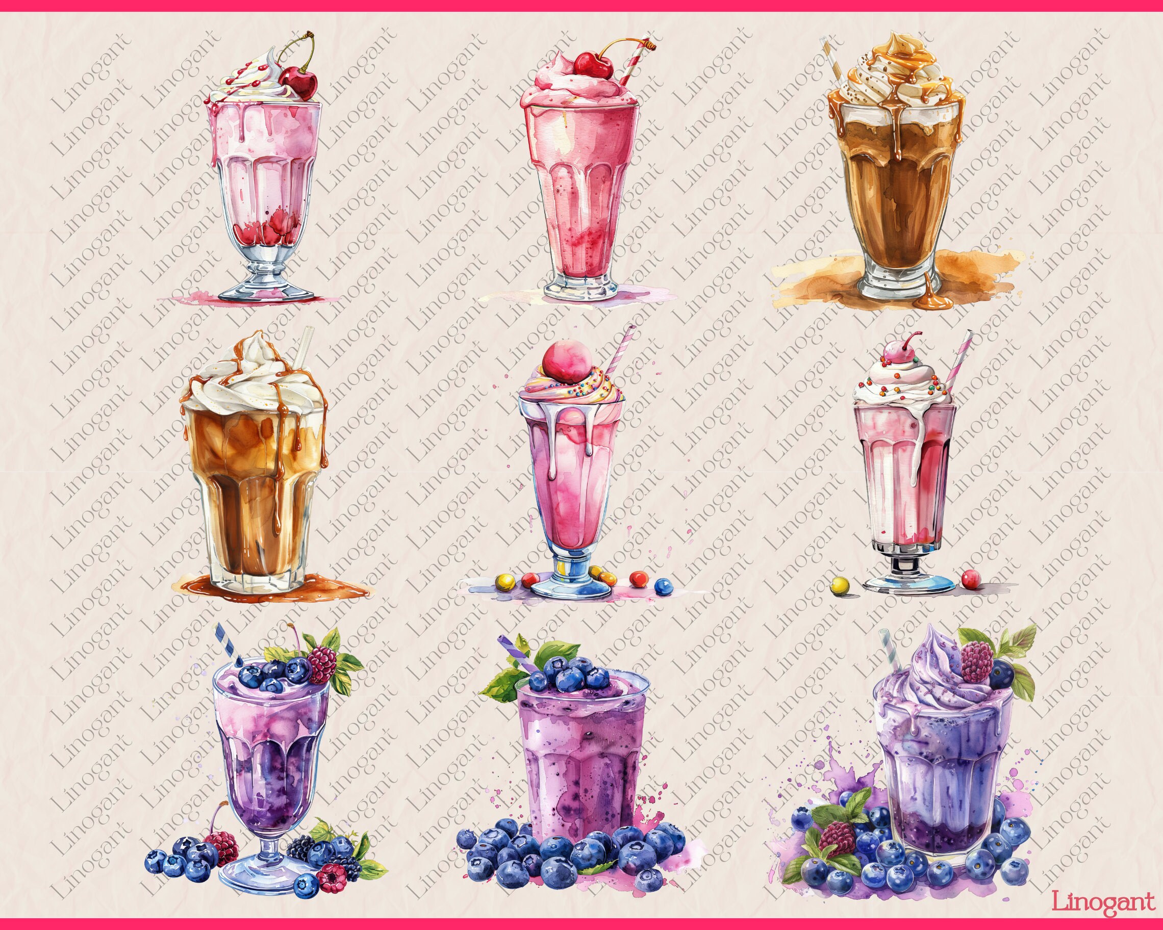 Watercolor Milkshakes Clipart Bundle, Summer Drink Clip Art Set ...