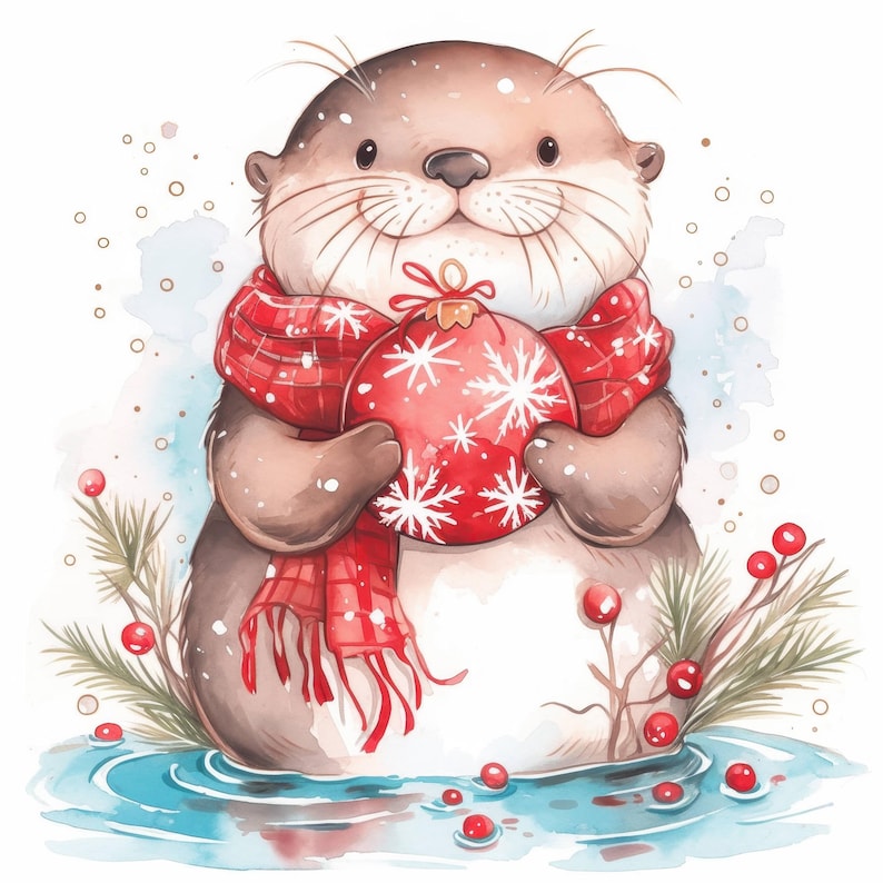 11 Winter Otter Clipart Bundle, Cold Weather Animal Illustration ...