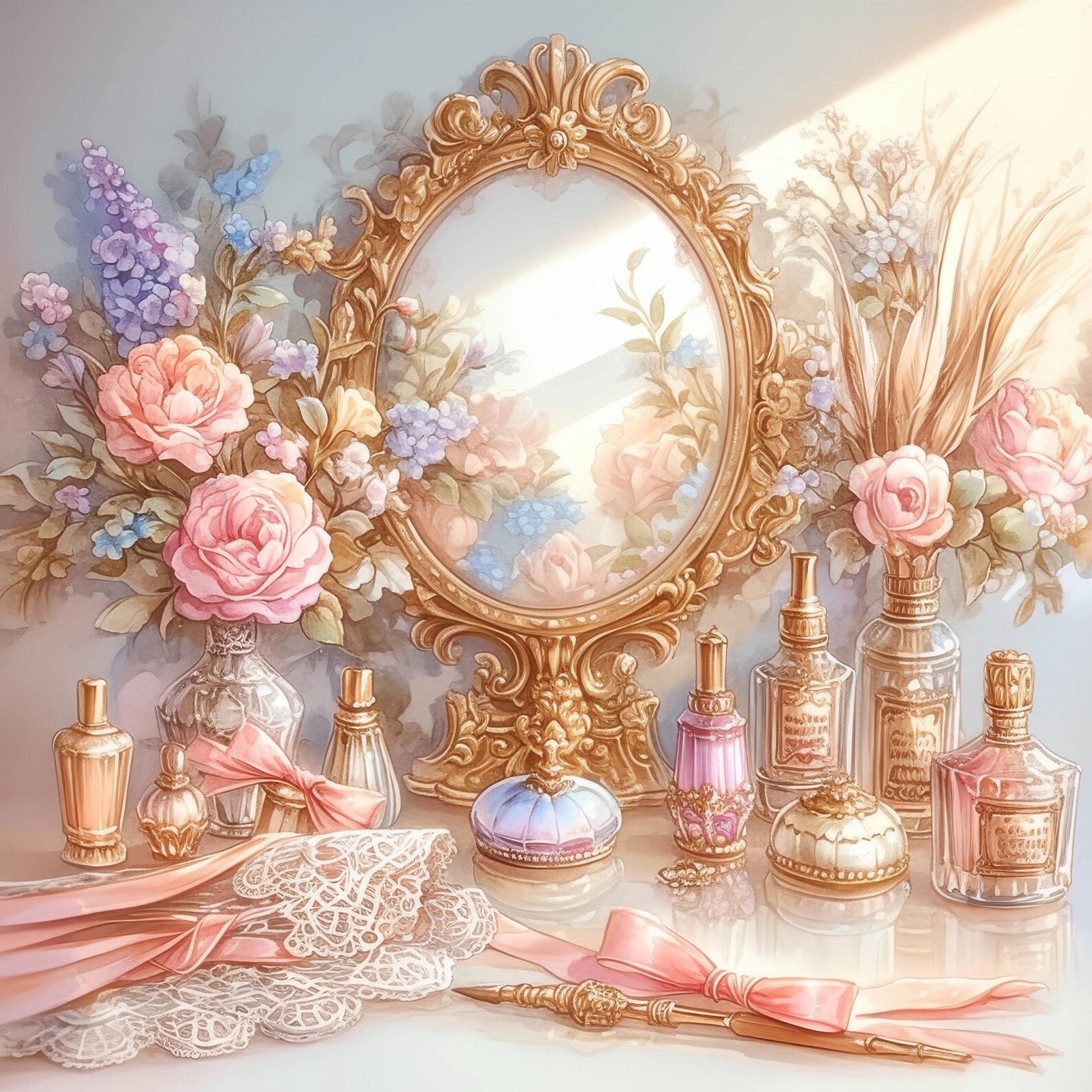 10 Vintage Vanity Set Clipart Bundle, Beauty Illustration, Printable ...