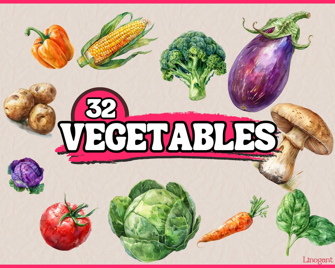 Watercolor Vegetables Clipart Bundle, Food Clip Art Set, Veggie PNG ...