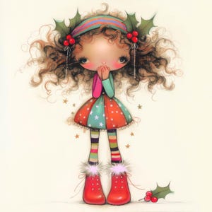 Quirky Christmas Girl Clip Art 10 High Res Watercolor Jpgs Junk ...