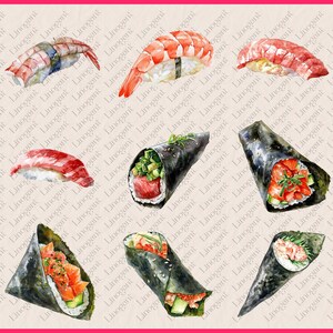 40 PNG Sushi Clipart, Watercolor Japanese Sea Food Clipart, Delicious ...