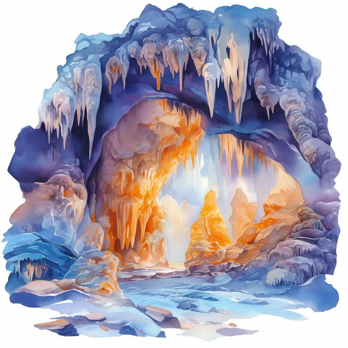 11 Cave Stalactites Clipart Bundle, Illuminated Cave Interior ...