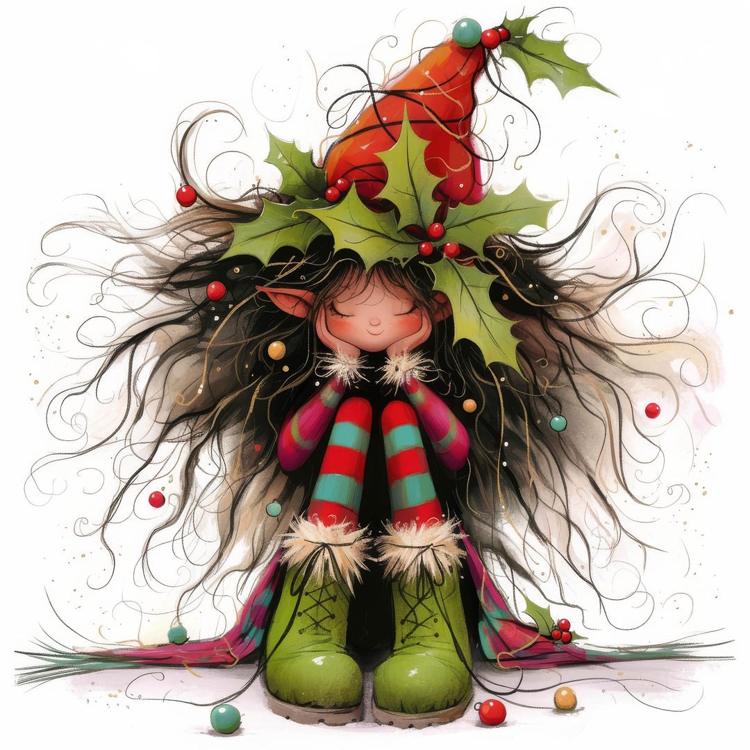 Quirky Christmas Girl Clip Art 10 High Res Watercolor Jpgs Junk ...