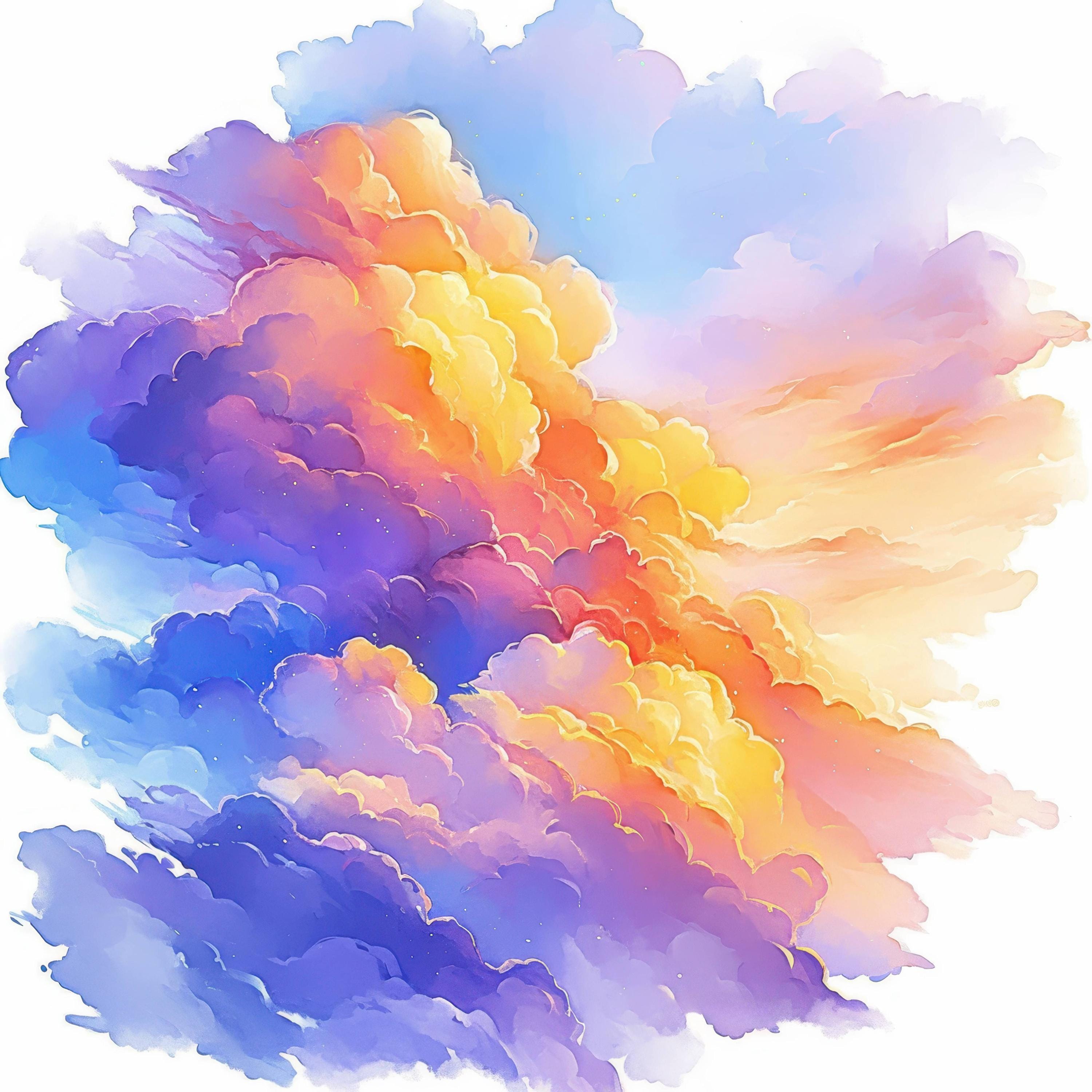 10 Magic Sunset Clouds Clipart Bundle, Dreamy Sky Scene Illustration ...
