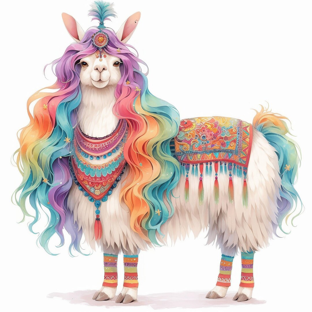 Whimsical Party Llama Clip Art 11 High Res Watercolor Jpgs Junk ...