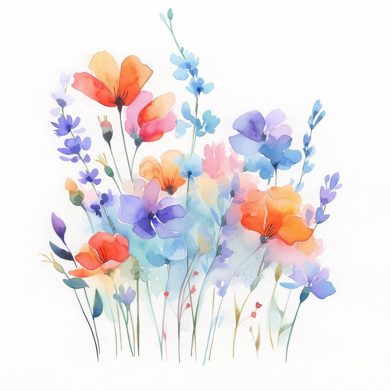 17 Abstract Flowers Clipart Bundle, Vibrant Floral Illustration ...