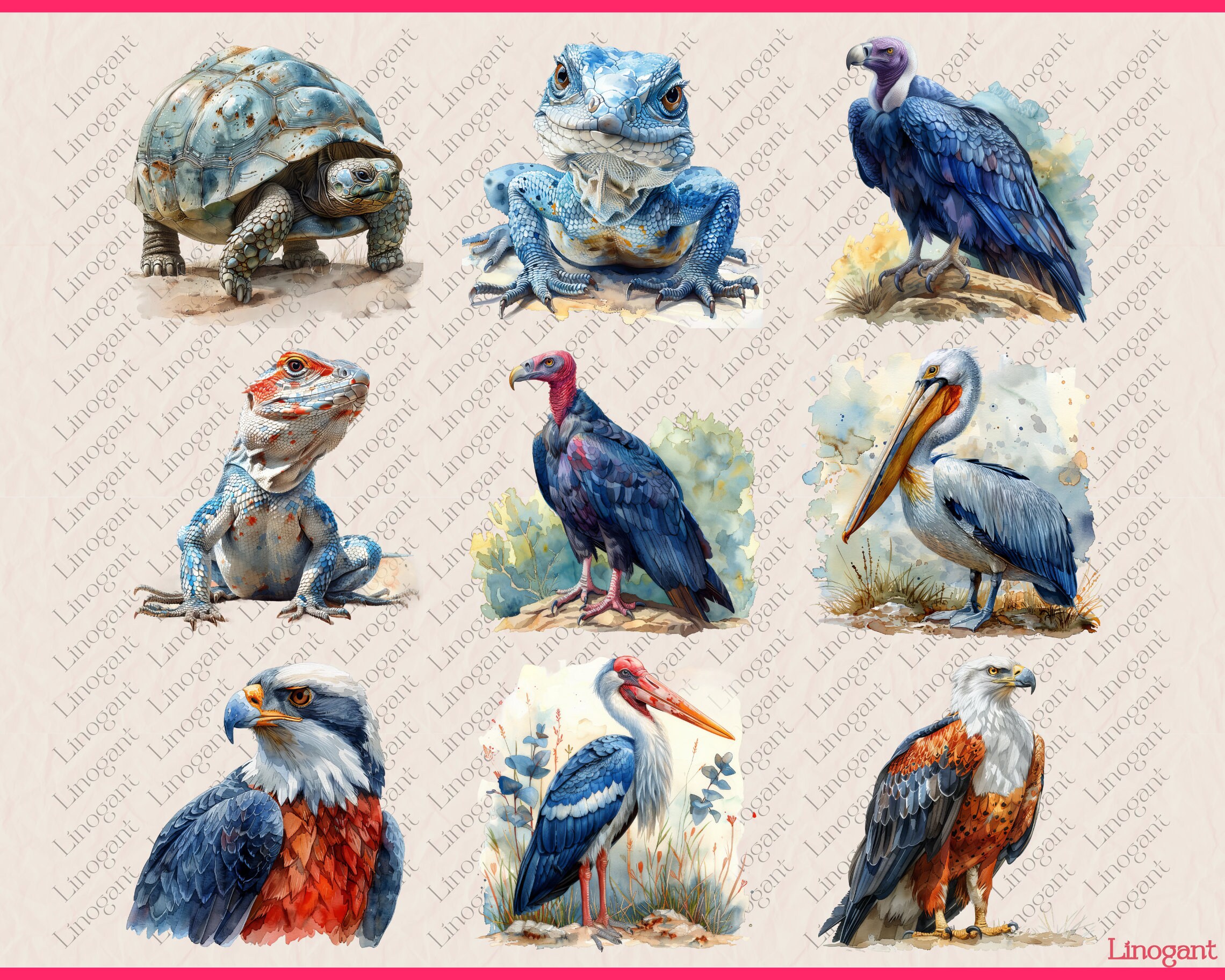 Watercolor Safari Animals Clipart Bundle, Safari Family Clip Art Set ...