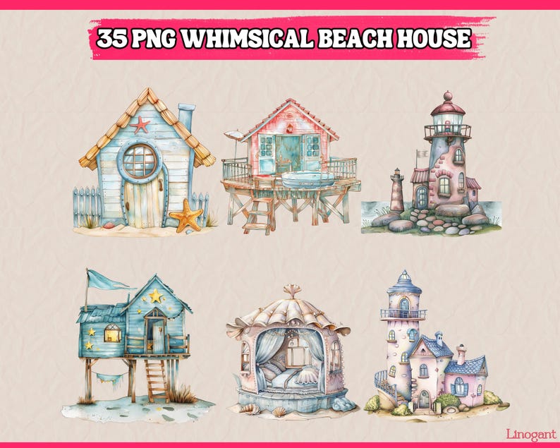 35 PNG Beach House Clipart, Whimsical Beach House, Fantasy Summer ...