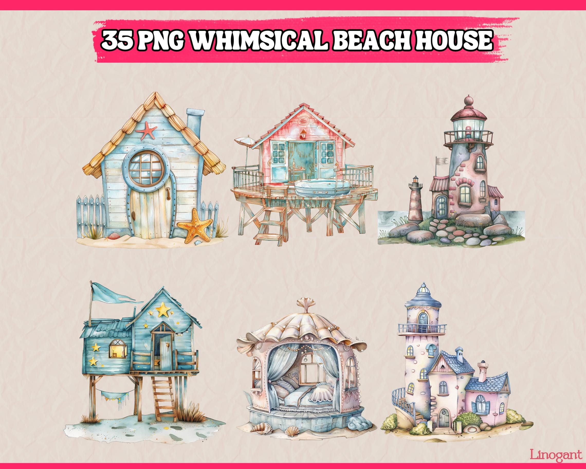 35 PNG Beach House Clipart, Whimsical Beach House, Fantasy Summer ...