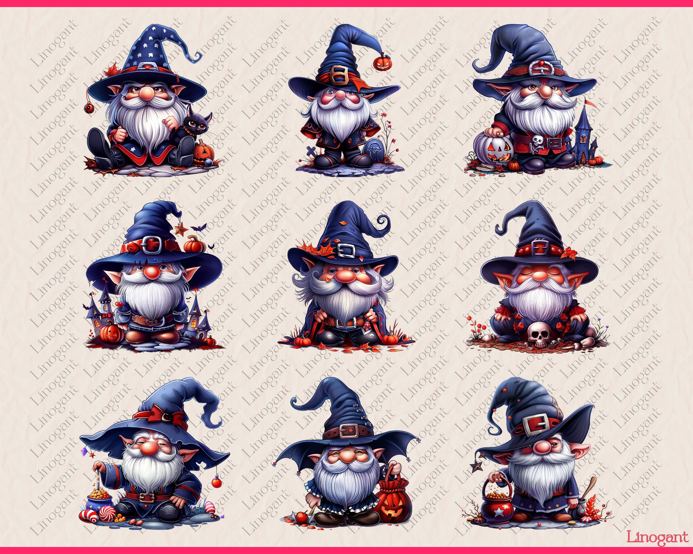 Cute Halloween Gnome Clipart, Spooky Clipart With Bats, Pumpkins and ...