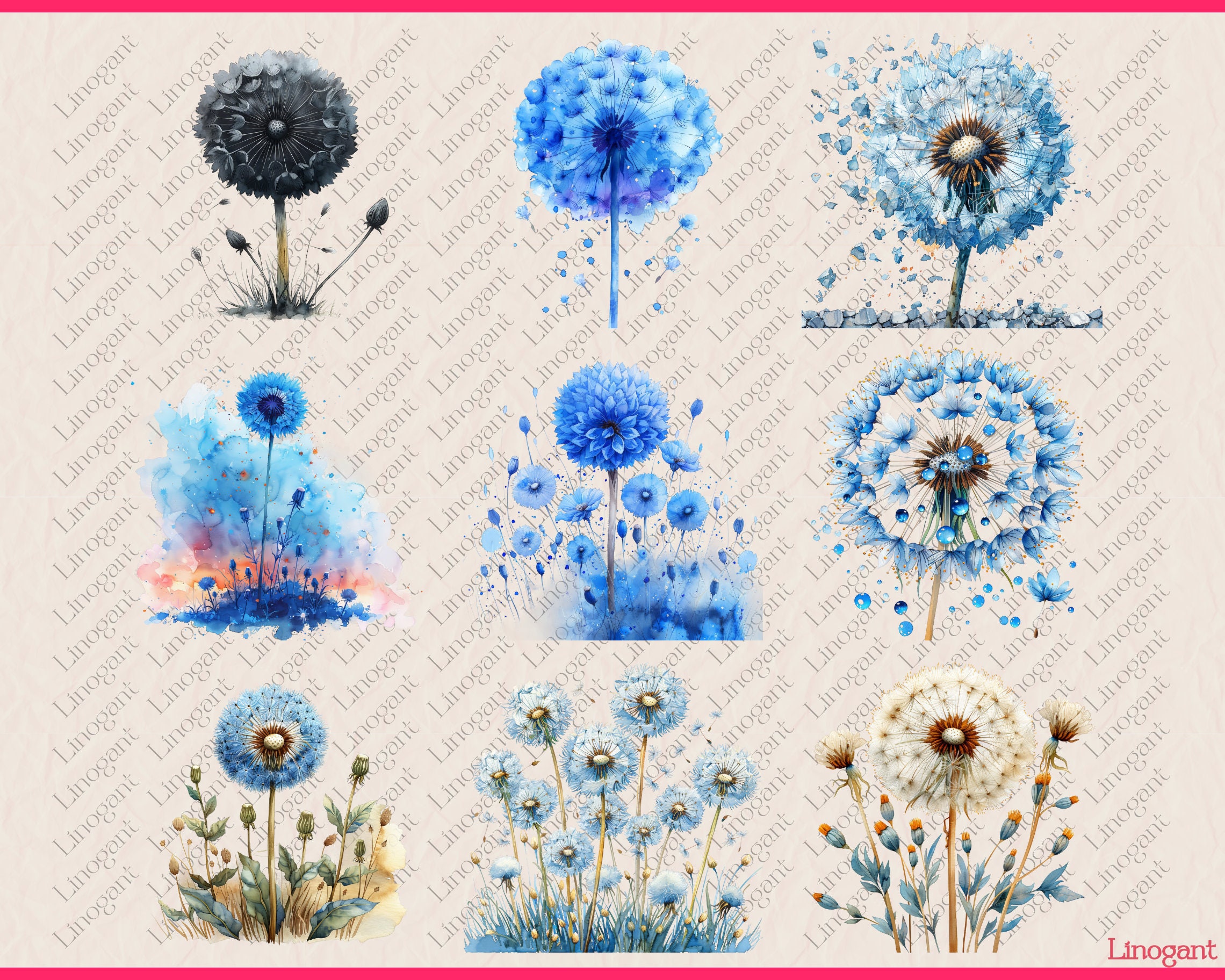 Watercolor Dandelion Clipart Bundle, Dandelions Flowers Clip Art Set ...