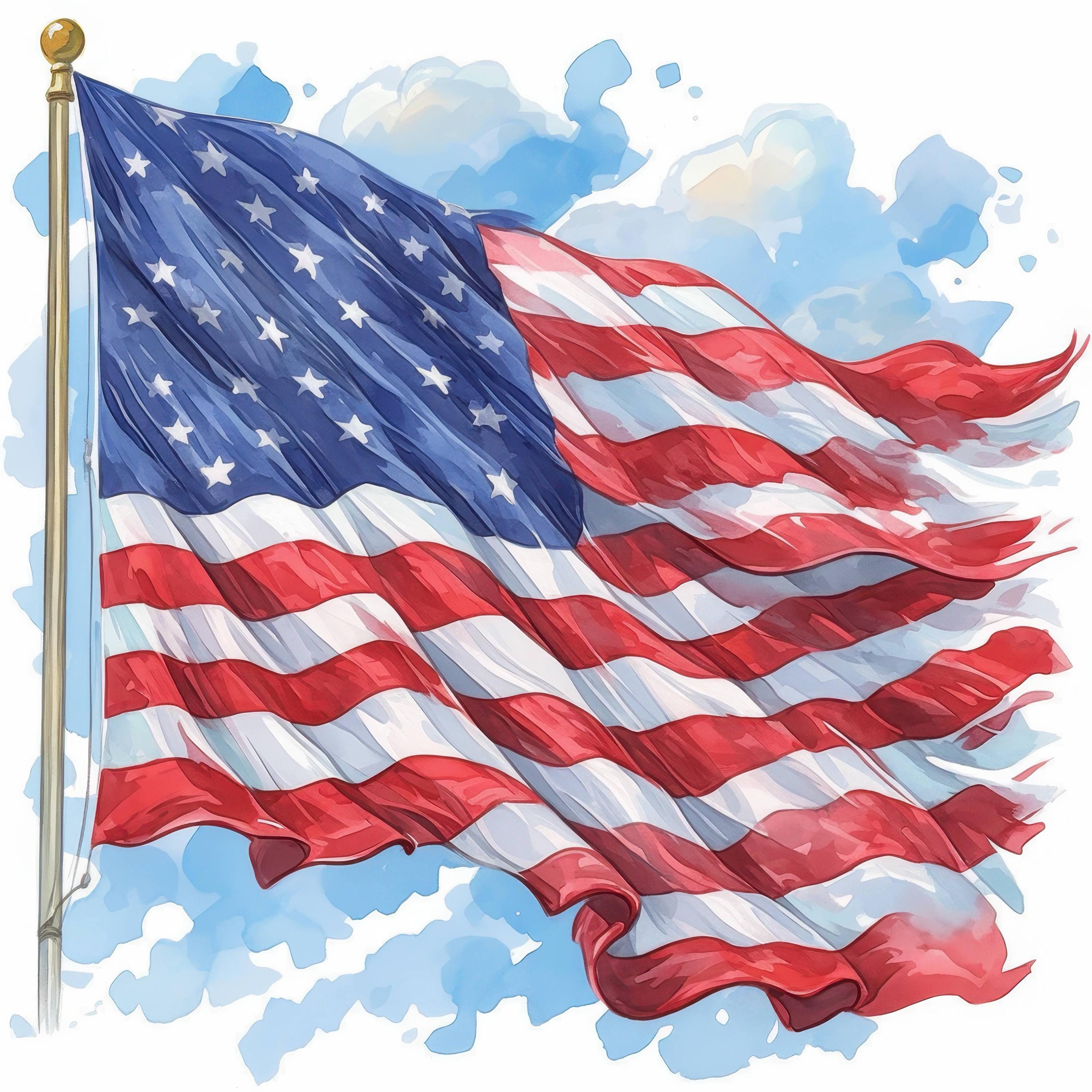 13 American Flag Blowing Clipart Bundle, Patriotic USA Illustration ...