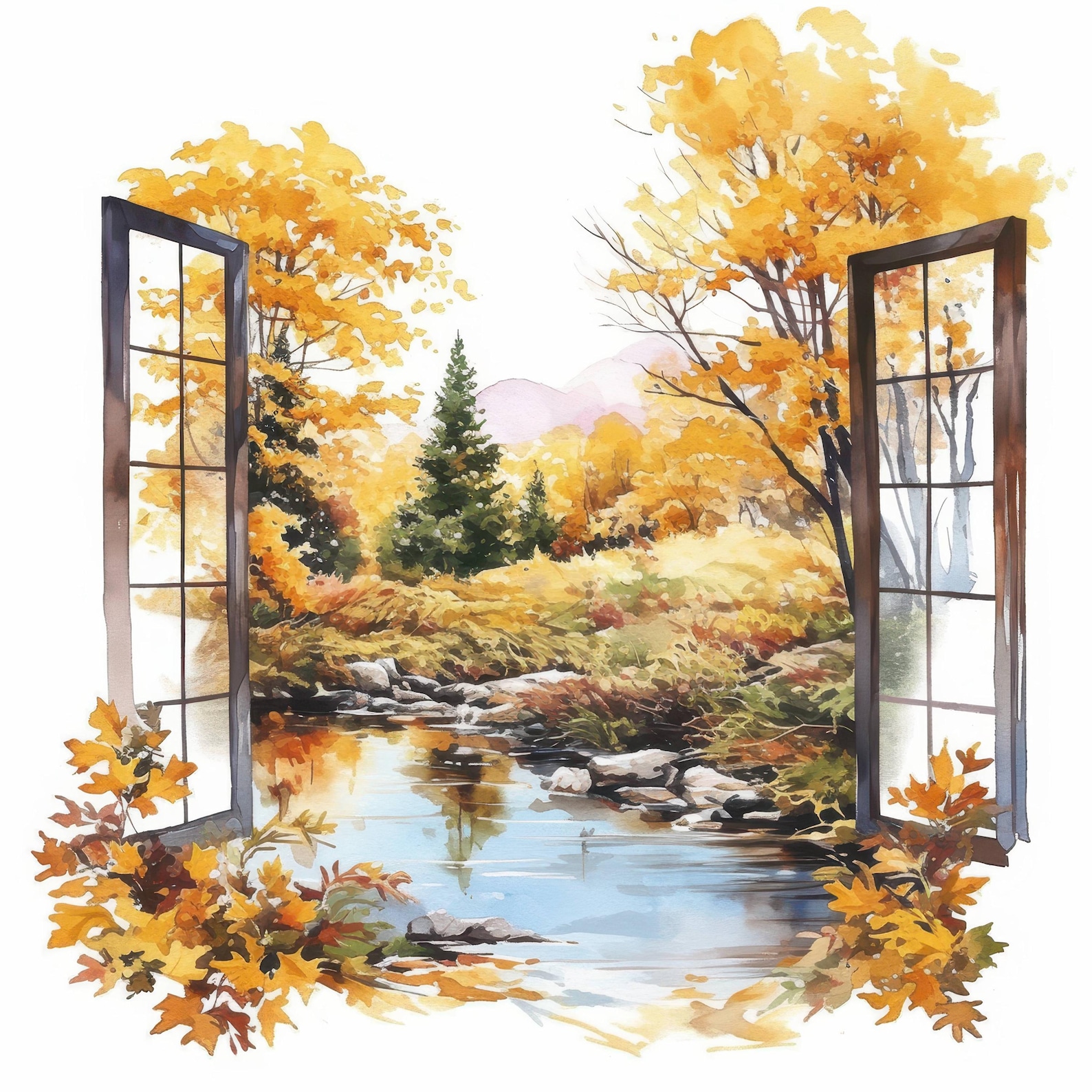 18 Window Autumn View Clipart Bundle, Cozy Fall Scenery Illustration ...