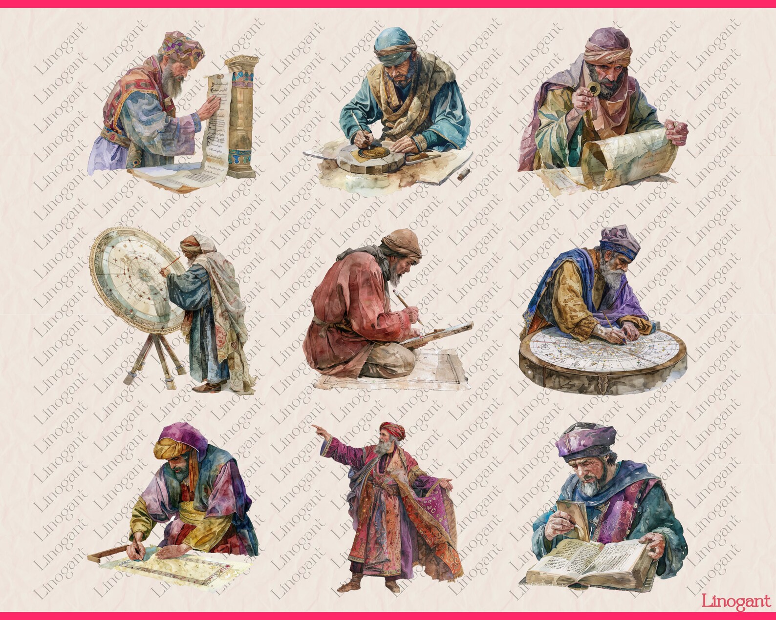 Watercolor Medieval Vizier Clipart Bundle, Fantasy Middle Age Clip Art ...