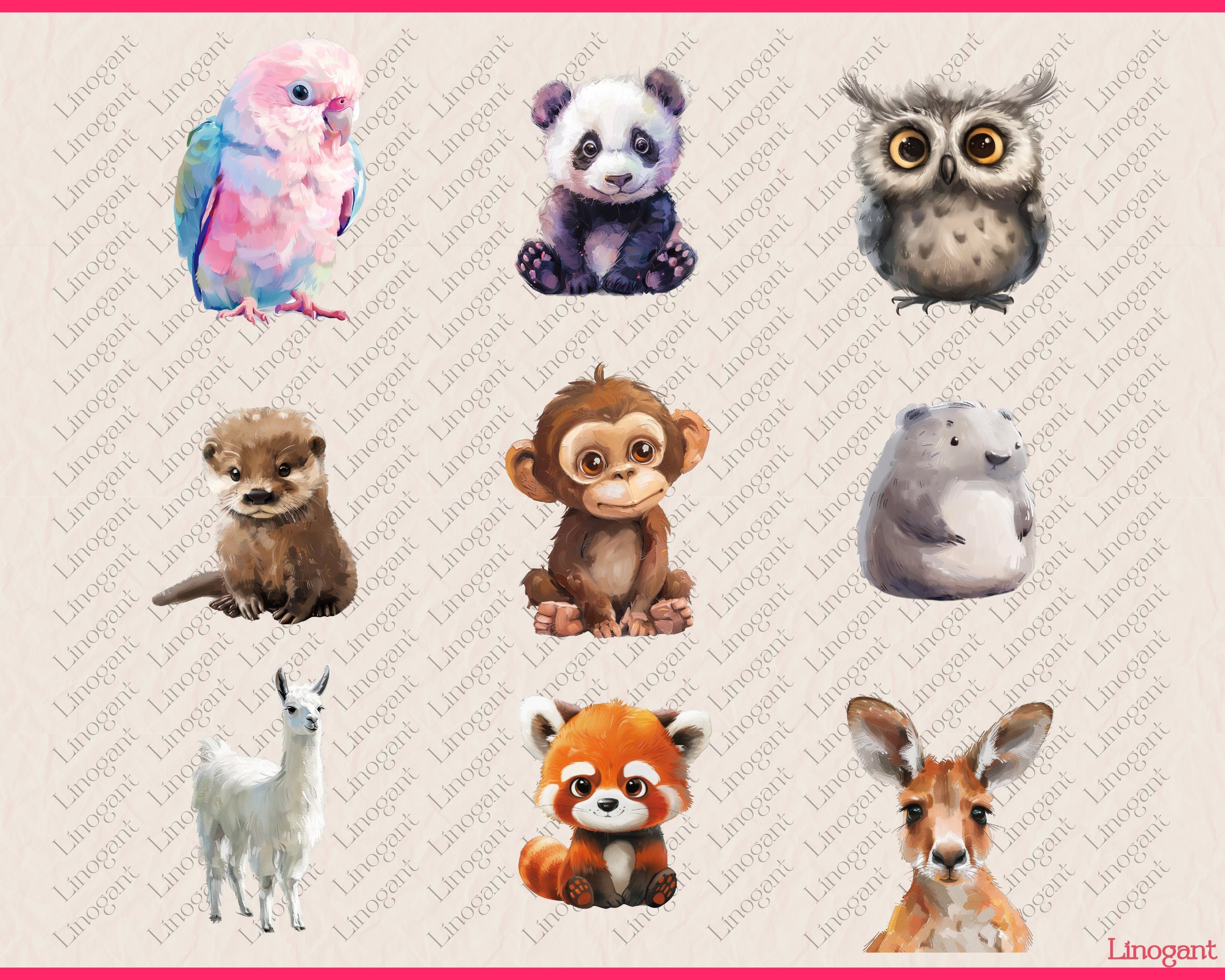Watercolor Cute Baby Animal Clipart Bundle, Nursery Decor Clip Art Set ...