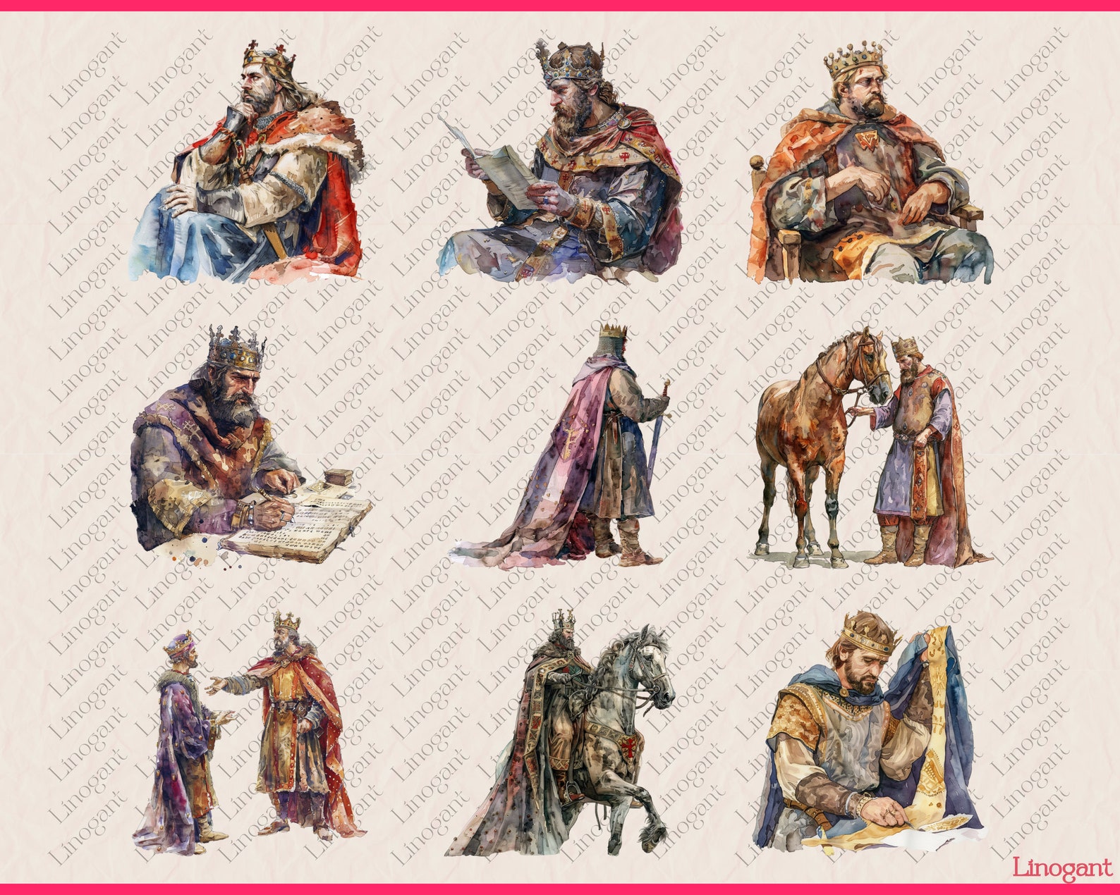 Watercolor Medieval King Clipart Bundle, Fantasy Middle Age Clip Art ...