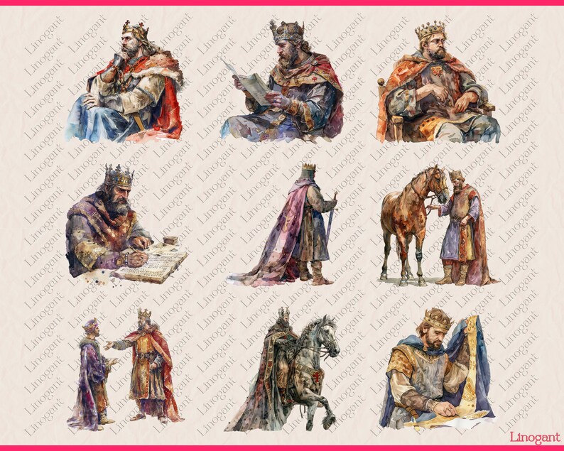 Watercolor Medieval King Clipart Bundle, Fantasy Middle Age Clip Art ...