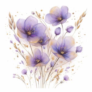 11 Purple and Gold Floral Clipart Bundle, Royal Botanical Illustration ...