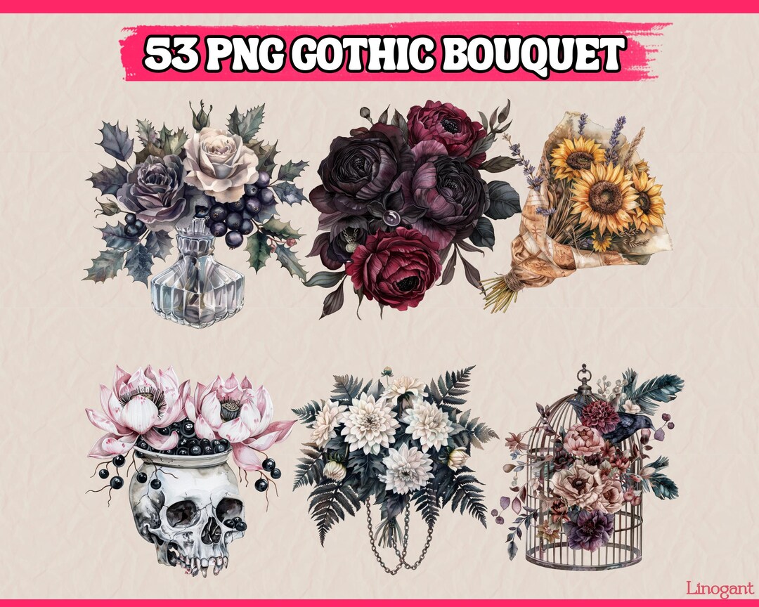 53 PNG Gothic Flower Bouquet Clipart, Floral Clipart With Dark Elements ...