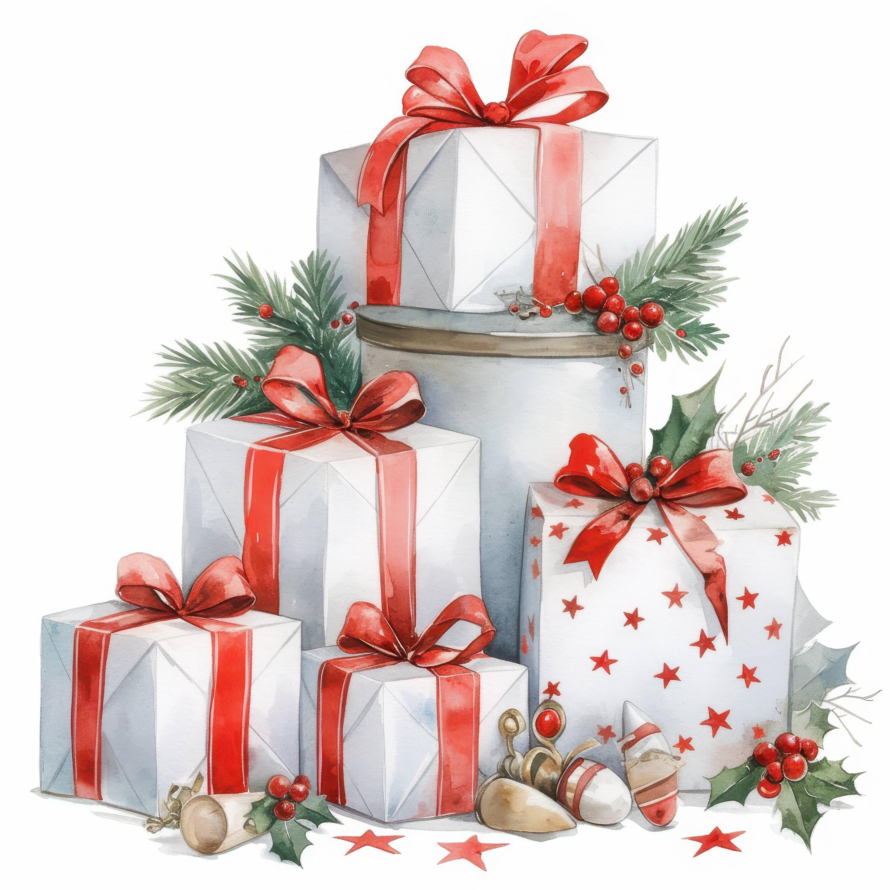 11 Festive Gift Boxes Red Clipart Bundle, Holiday Present Illustration ...
